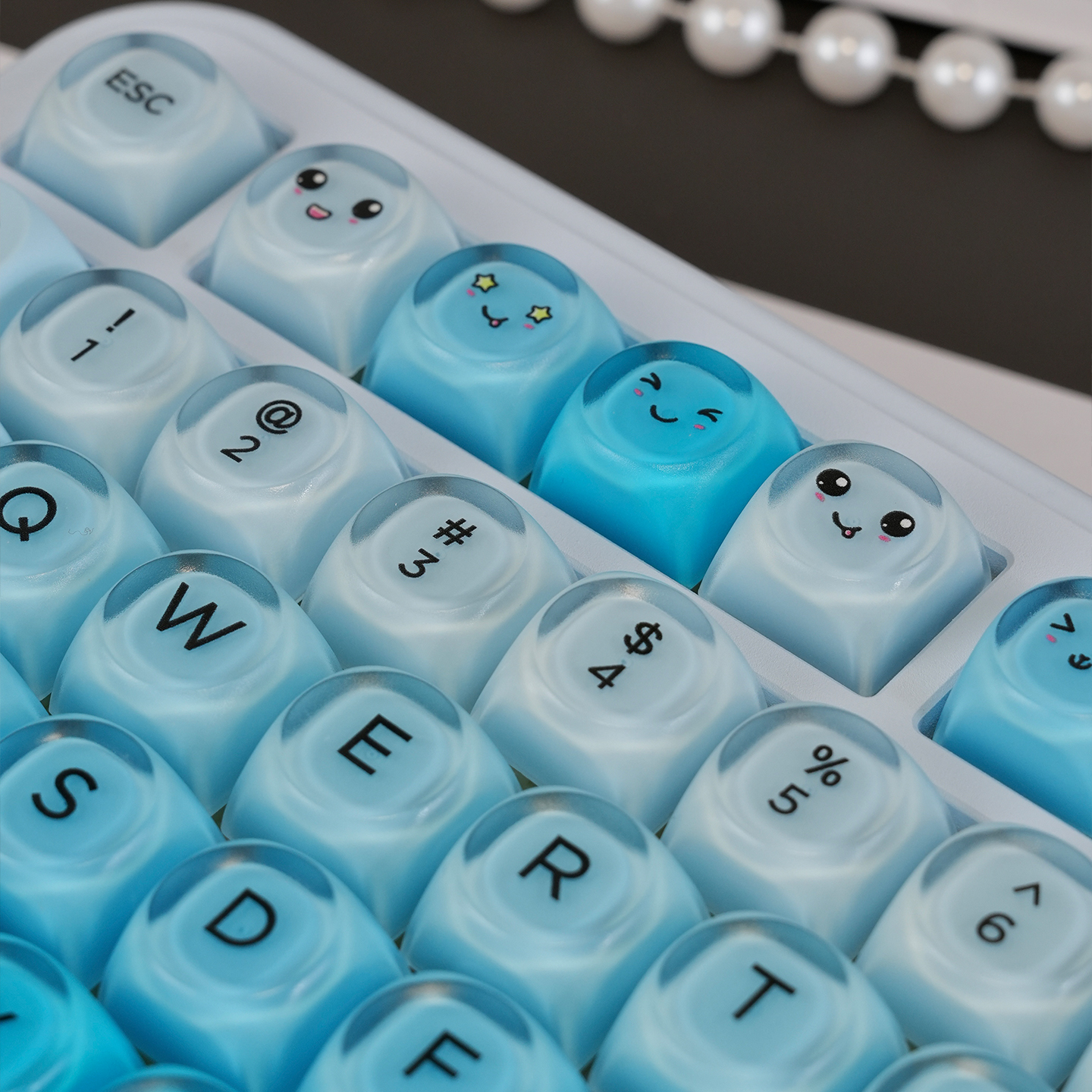 Custom Semi Transparent PC Keycaps 132 Keys Blue Sea HOA Profile Double ...