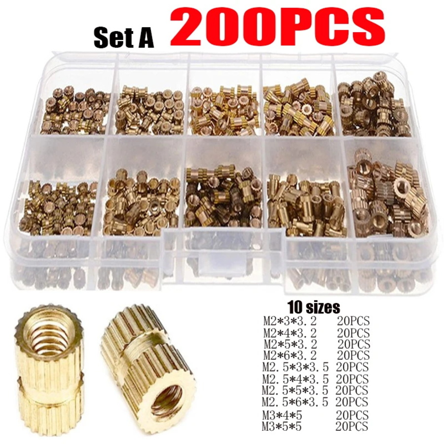 A set of 200Pcs M2 M2.5 M3 Brass Threaded Insert Nuts Kit | DP Knurl ...