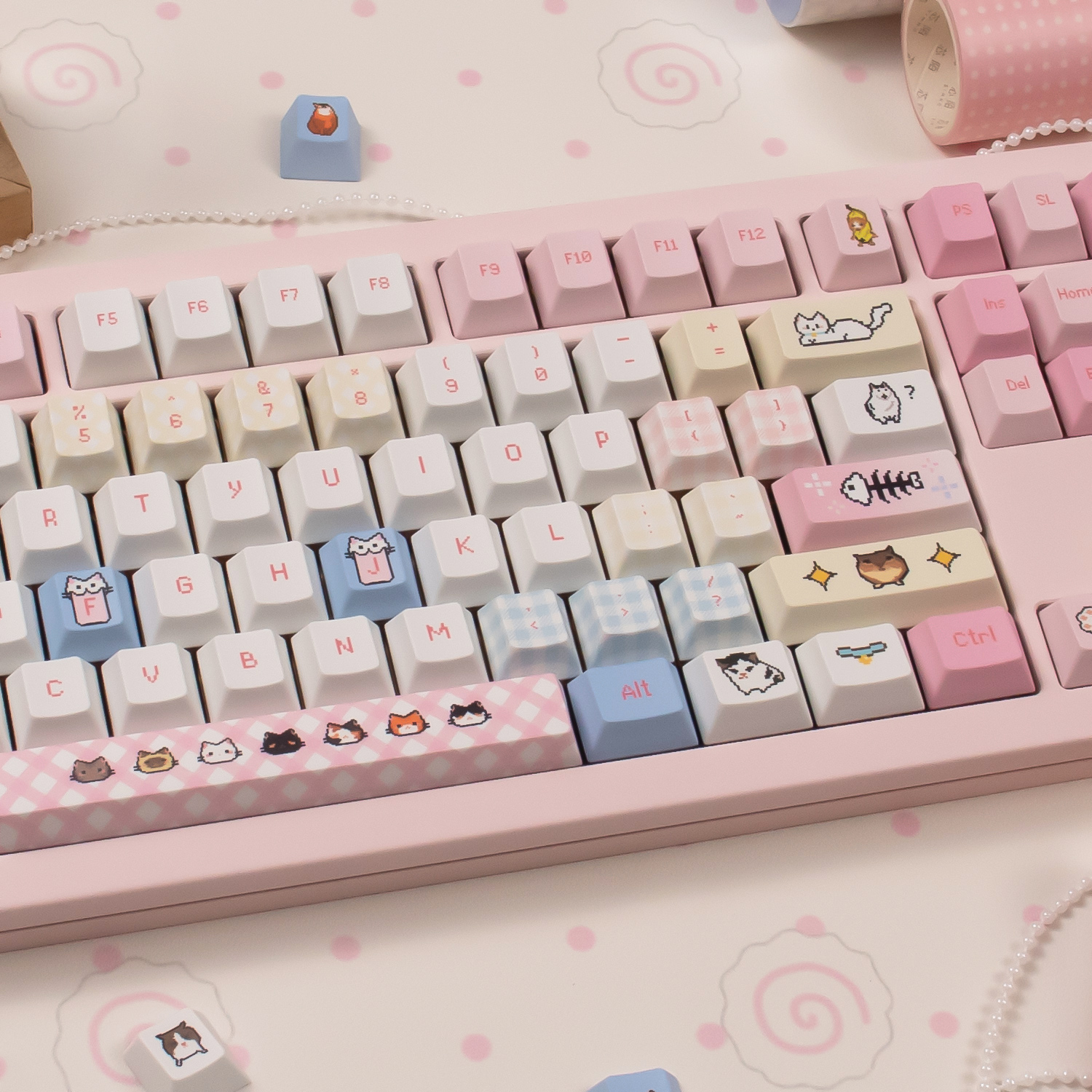 Pixel Cat Keycaps PBT cherry profile Emojis Keycap set for Mechanical ...