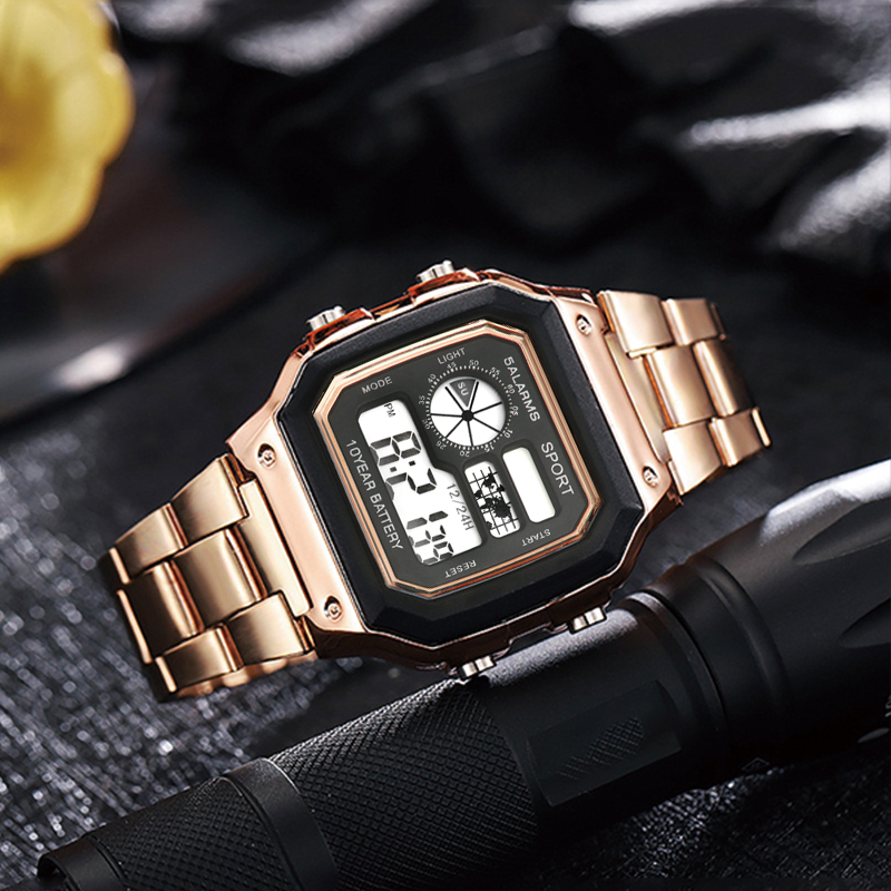 Men's Digital Watch LED Glow Waterproof Day Date Square Display ...