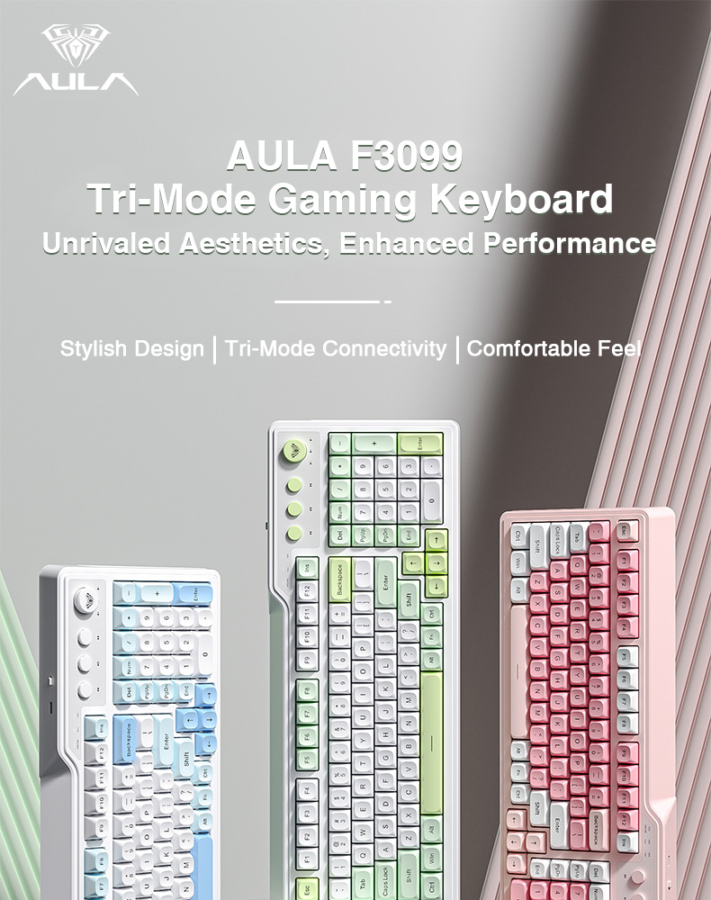 AULA F3099 Membrane Keyboard 99 Keys Tri-mode RGB Multi-function Roller ...