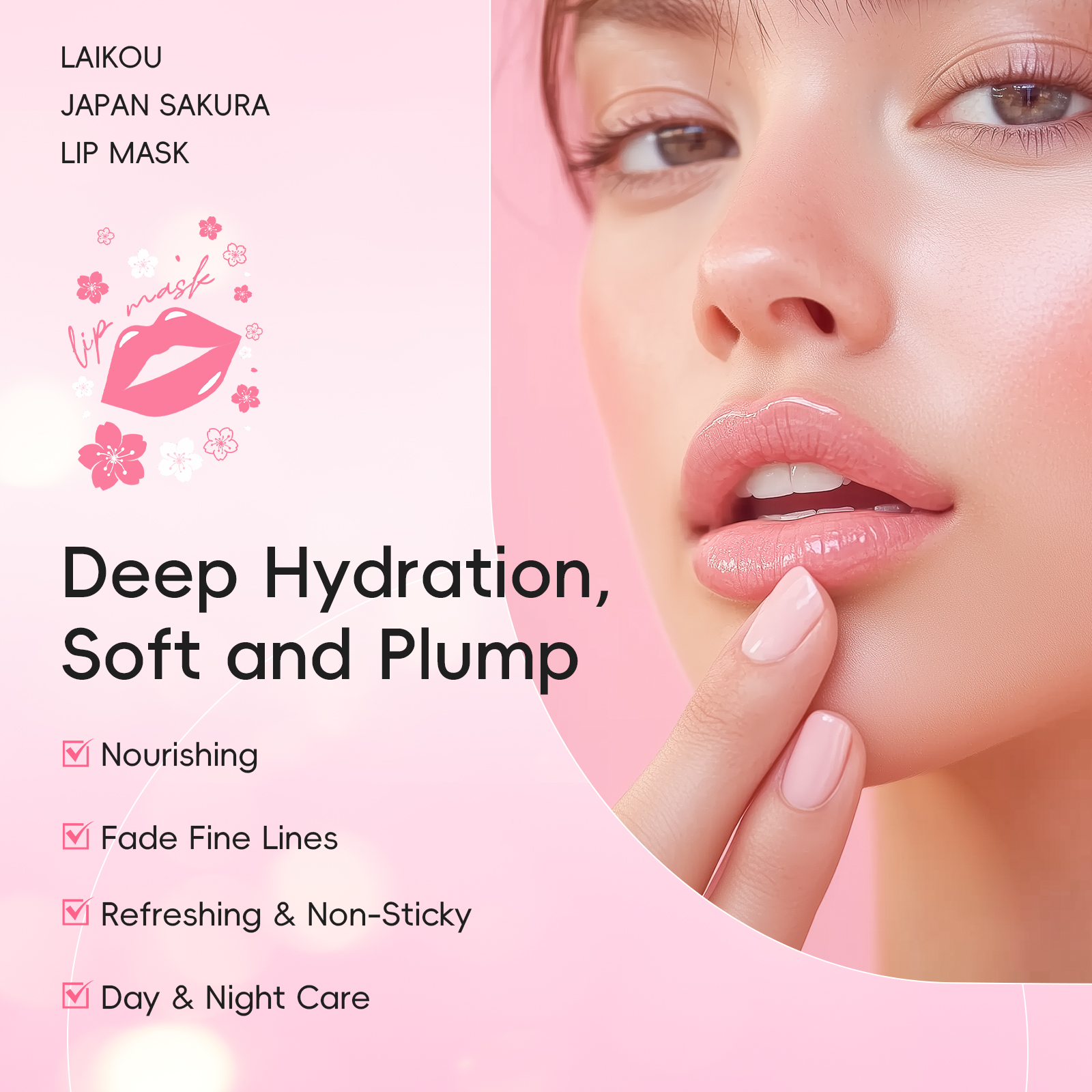 LAIKOU Japan Sakura Lip Mask Vitamin C Nourishing Deep Hydration Soft ...
