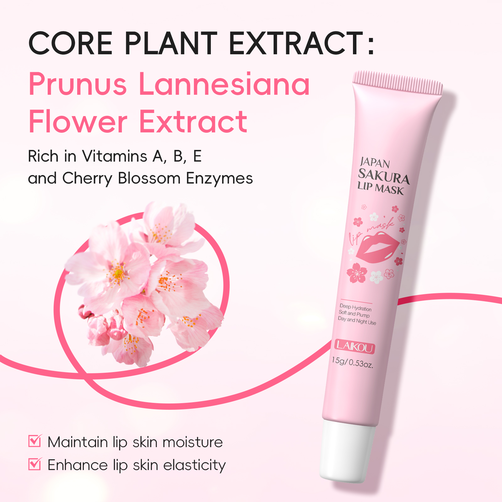 LAIKOU Japan Sakura Lip Mask Vitamin C Nourishing Deep Hydration Soft ...