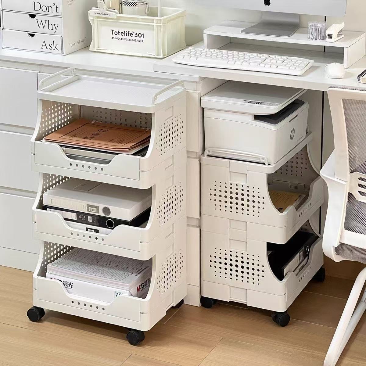 Office File Storage Rack Movable Printer Rack Under Workstation Storage ...