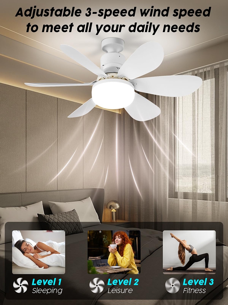 E27 Smart Fan Light 40W Wireless Remote Control Led Ceiling Fan Lamp 6 ...