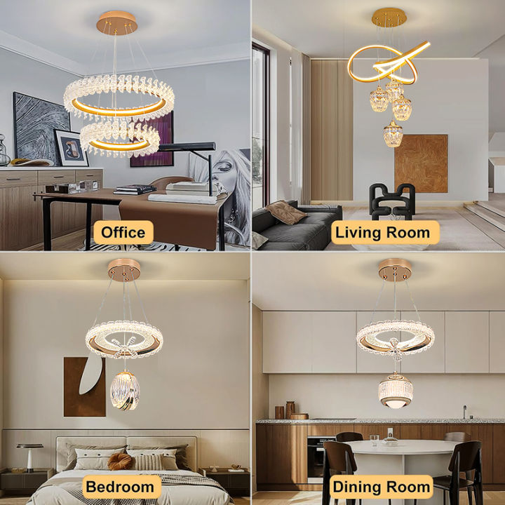 Modern Chandelier Ceiling LED Gold Pendant Light Fixtures Dimmable with ...