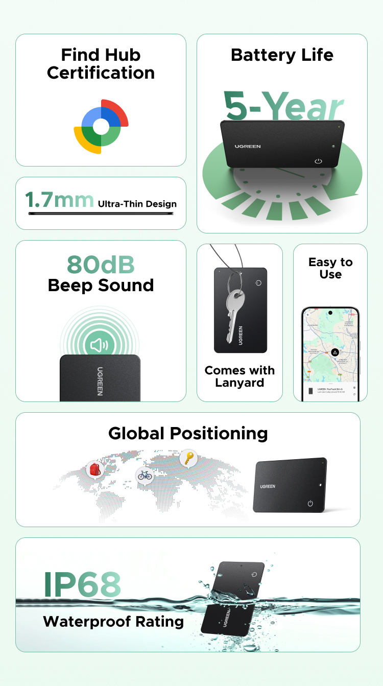 UGREEN FineTrack Slim G Bluetooth Tracker Tags Work with Find Hub ...