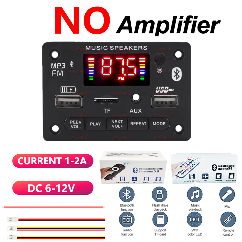 DC 6V 12V Bluetooth Amplifier Board 5.0 APE Module Hands-free Car Audio ...