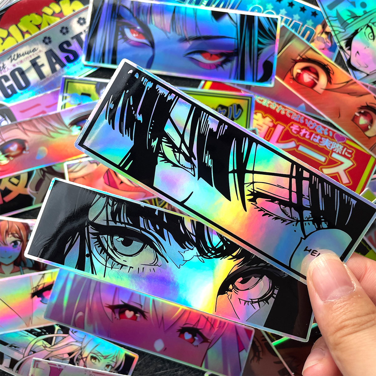 JDM Reflective Stickers Girl Anime Heart Eyes Waifu Ecchi Laser Decal ...