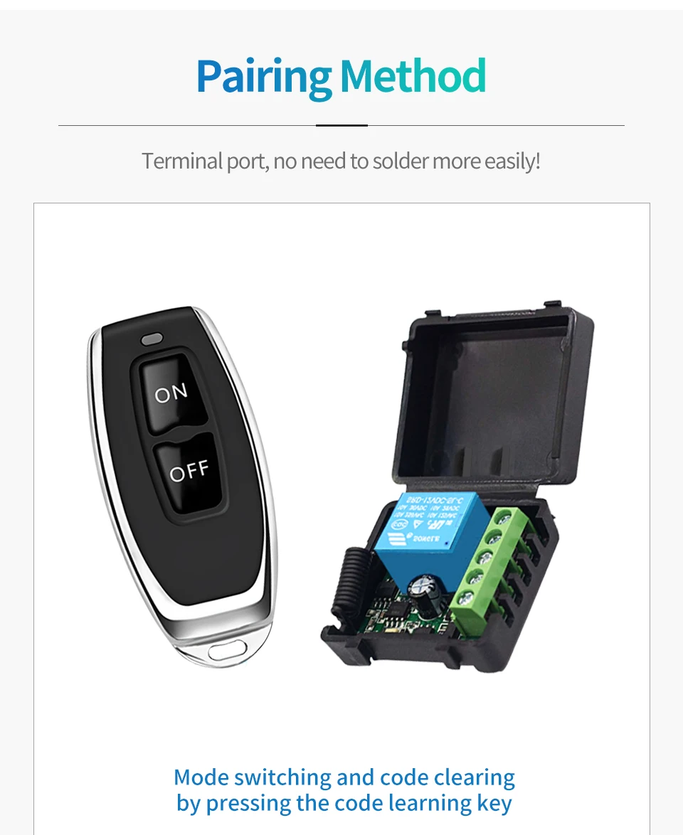 433Mhz 12V 1CH RF 10A Relay Receiver and 2CH Transmitter Wireless ...