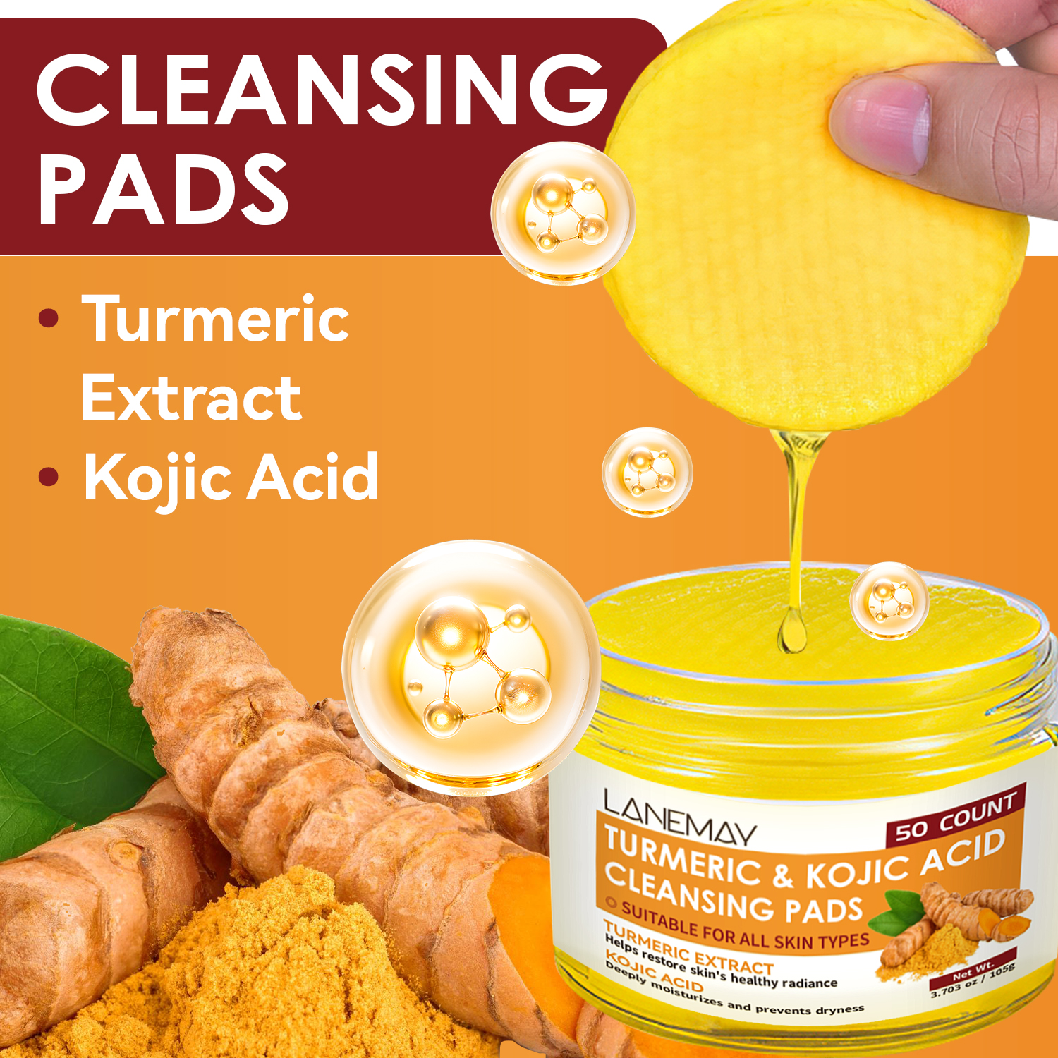 Effective Turmeric and Kojic Acid Pads - Keeps Skin Hydrated, Reduces ...