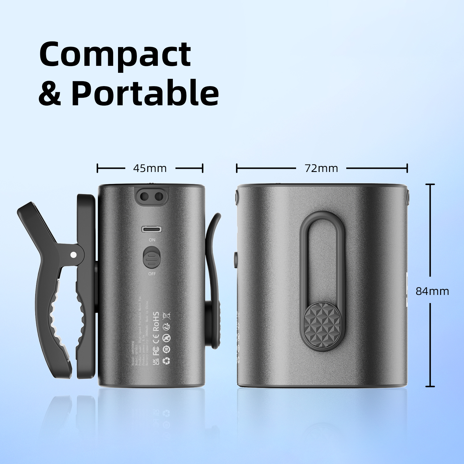 GOOJODOQ 3600mAh Clip-on Waist Fan Mini Portable for Outdoor Cooling ...