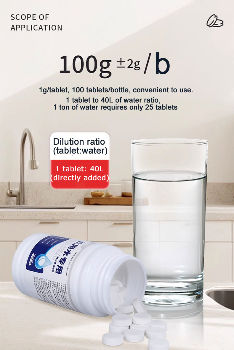 FDA LTO Drinking-grade chlorine tablets 100 PCS Purify water, sterilize ...