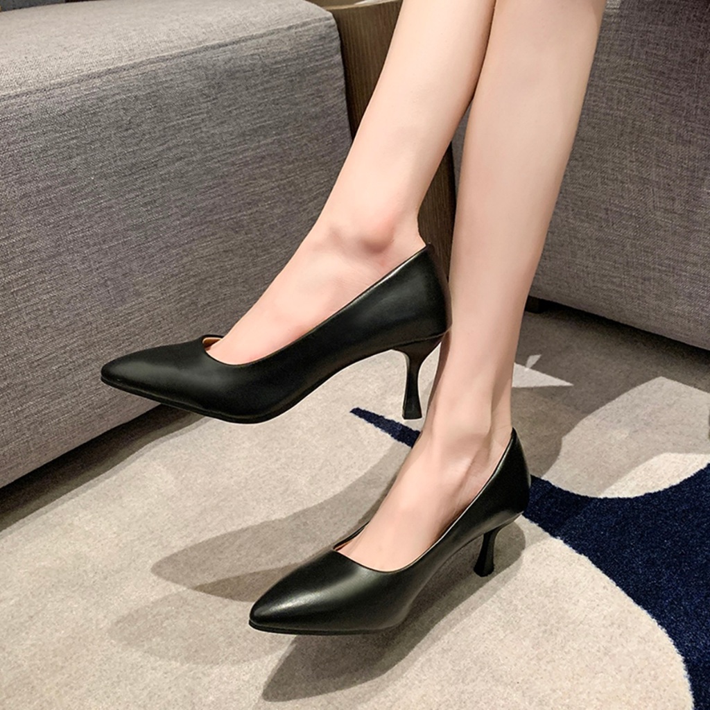 2 INCH leather pointed toe stiletto nude heels for women | Shopee ...