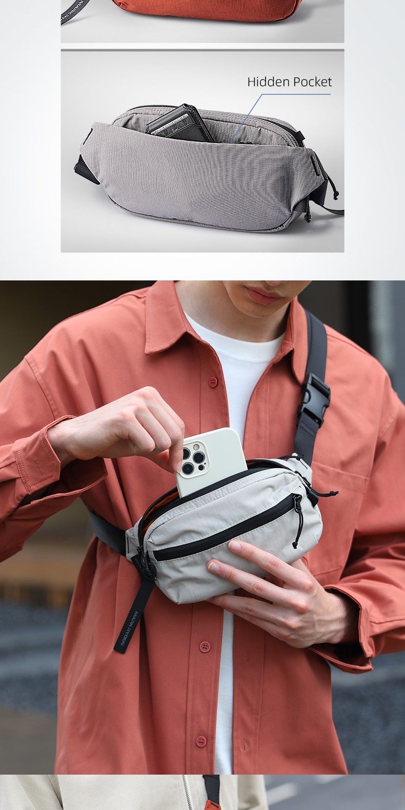 MARK RYDEN Waist Bag Men Pouch Bag RFID Protection Chest Bag for Men ...
