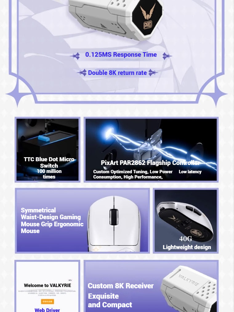 VALKYRIE VK M3 PRO Wired / 2.4G / Bluetooth triple-mode gaming mouse ...