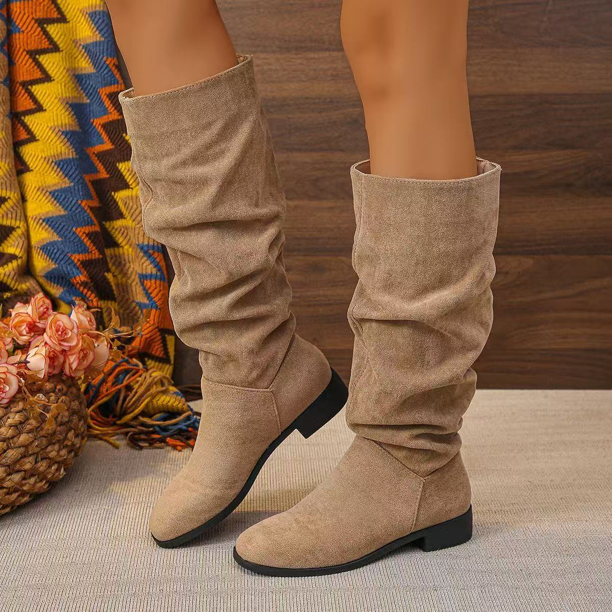 2025 knight versatile fashion retro new denim western boots Wrinkled ...