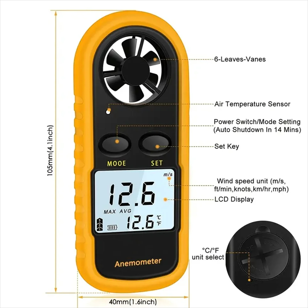 GM816 Digital Anemometer Wind Speed Gauge Mini Air Velocity Airflow ...