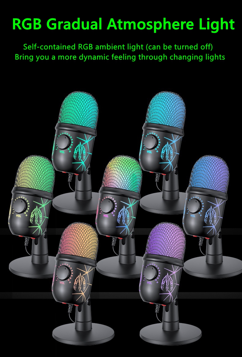 RGB Condenser Microphones with Light Tabletop Mic for Phone Laptop PC ...
