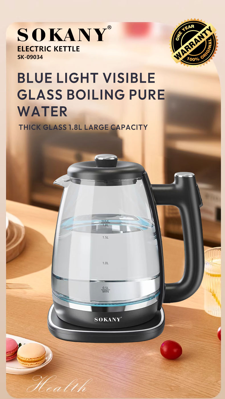 SOKANY Electric Kettle Coffee Kettle 1800W High Power Glass Kettle Fast ...
