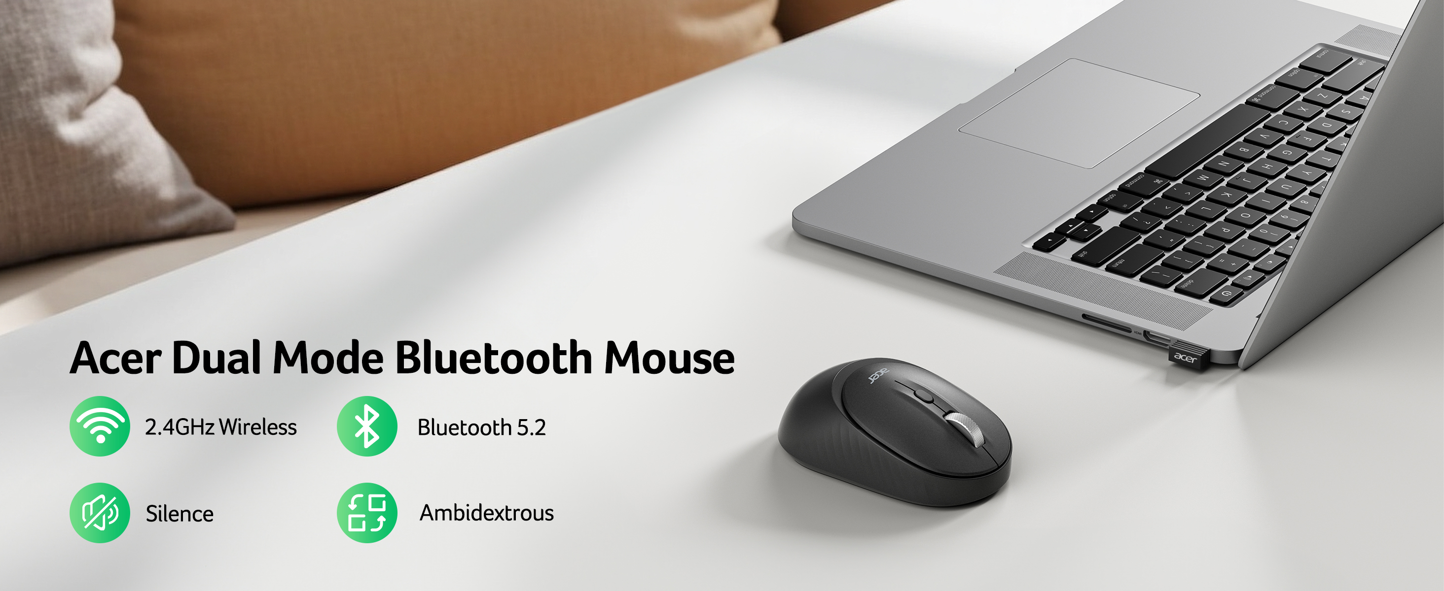 Acer Wireless Mouse Dual-Mode 2.4G + Bluetooth 5.2 Triple-Channel Mouse ...