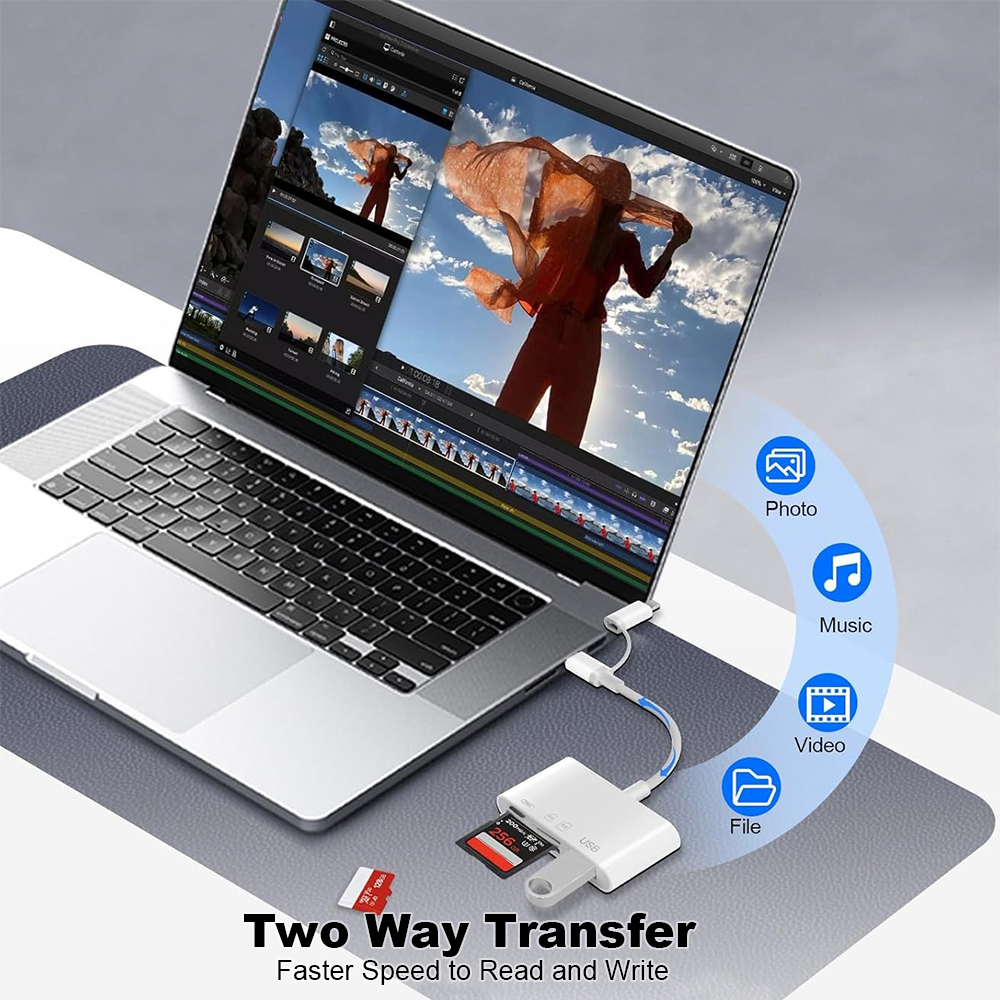 SD Card Reader, USB C and Lightening Dual Interface Memory Card Reader ...