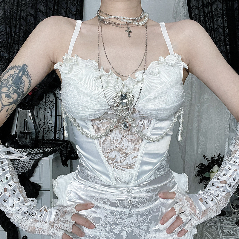 CHUNGLO Lolita Women Basic Camisole Gothic Style Ruffle Pullover Sexy ...