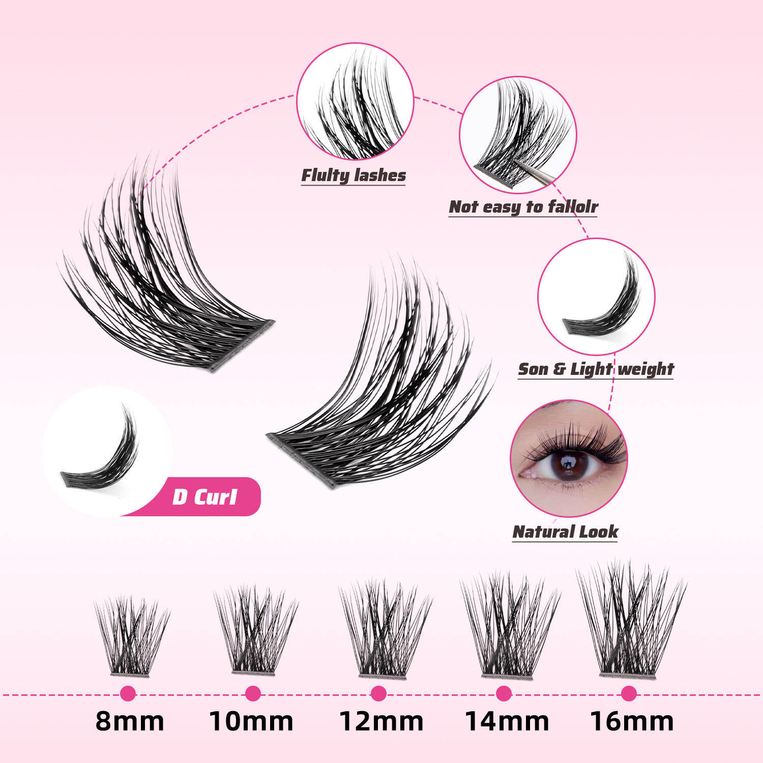 Cluster Lashes DIY Eyelash Extension D Curl Long Individual Tray Faux ...