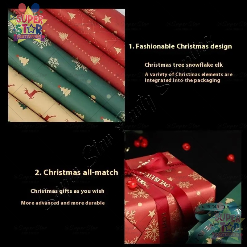10 Sheets Christmas Wrapping Paper Xmas Tree Snowflake Pattern Gift ...