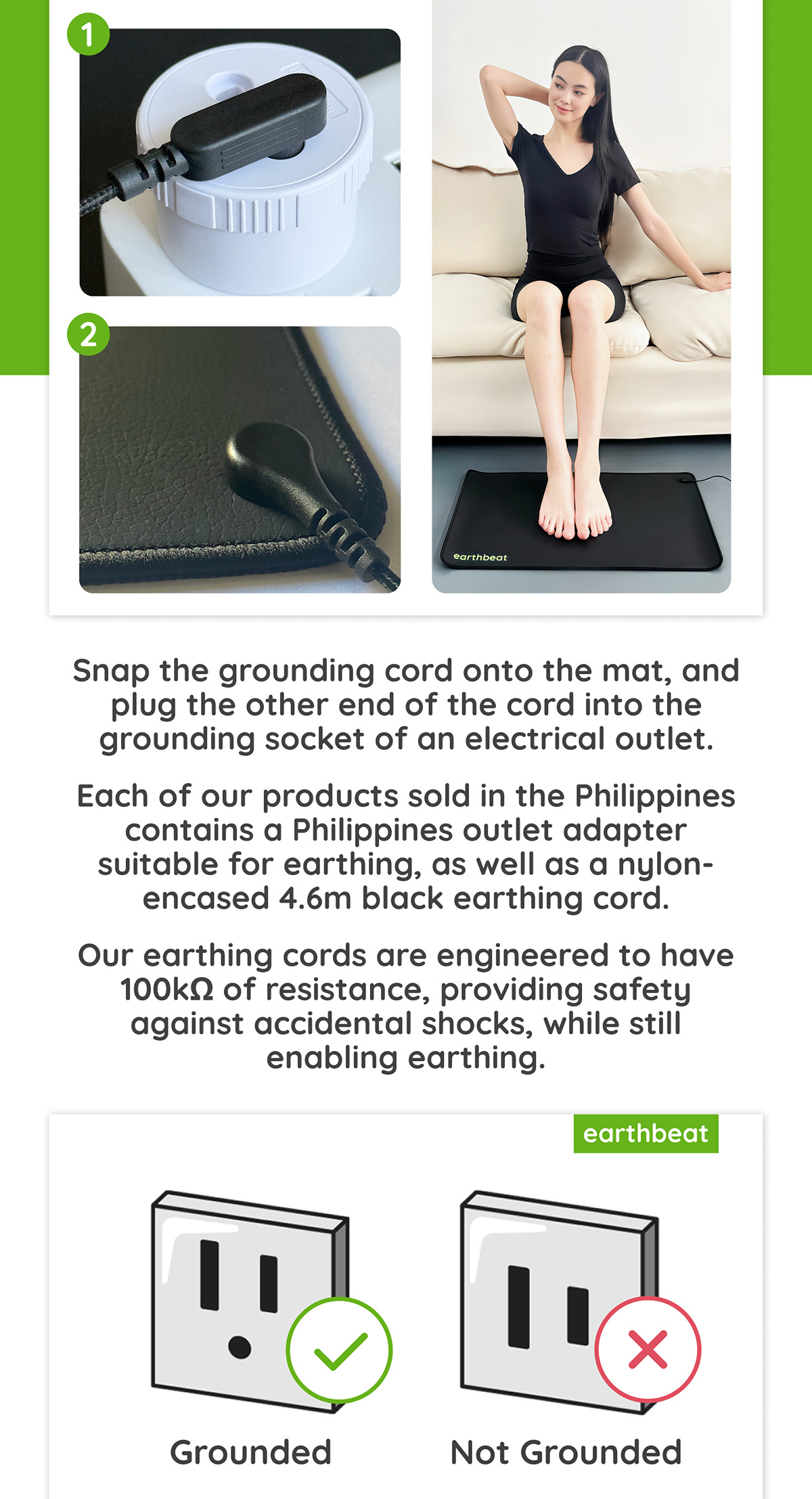 earthbeat Classic Earthing Mat. Grounding Natural Therapy for Sleep ...