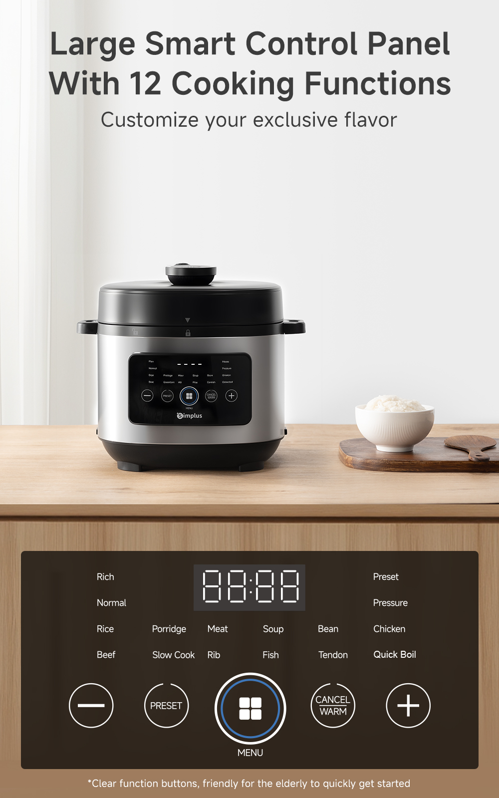 Simplus Pressure Cookers Rice Cooker Multifunction Electric Cooker 6L Large Capacity 24h Preset ...