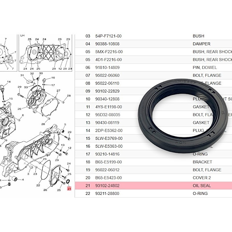 OIL SEAL PULLEY SIDE AEROX/NMAX V2 93102-24802 Genuine-MOTOLINK ...