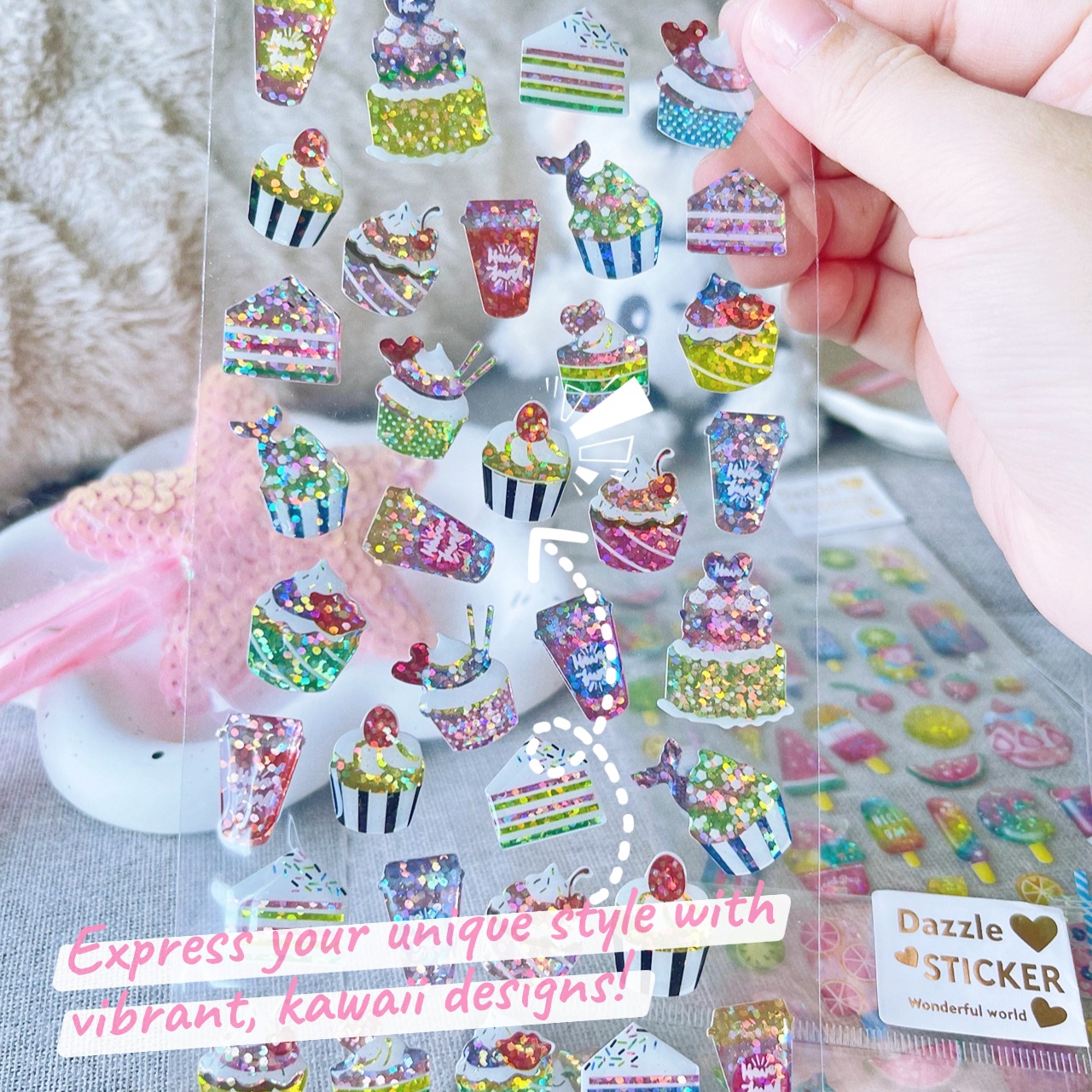 Cute Glitter Sequin Stickers Kawaii Embossed Stickers Phone Case ...