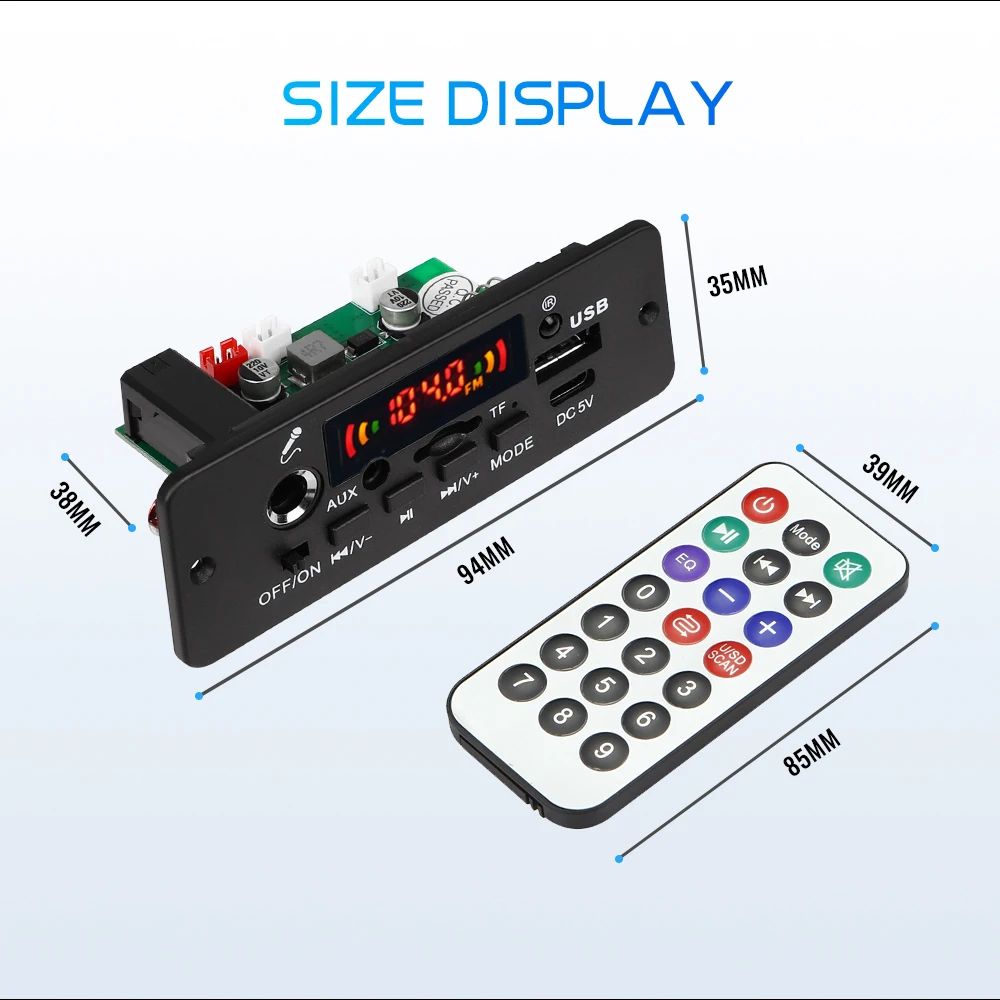 DC 5V 10W Bluetooth 5.0 Stereo DIY Car MP3 Player Board with 2*5W ...