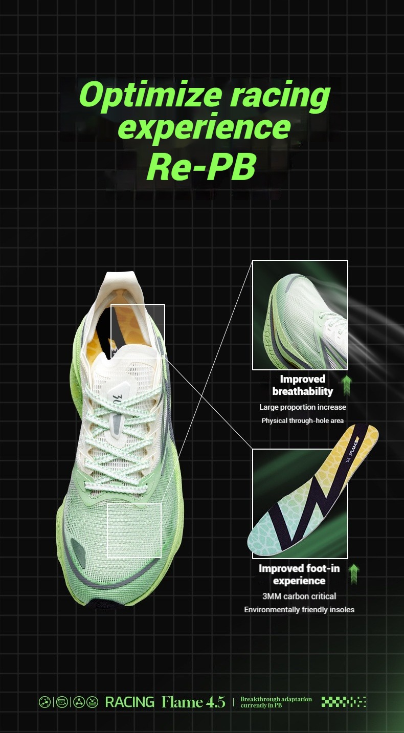 361 Degrees Flame 4.5 Men Running Shoes Professional One-Piece Carbon Plate Breathable Heat ...