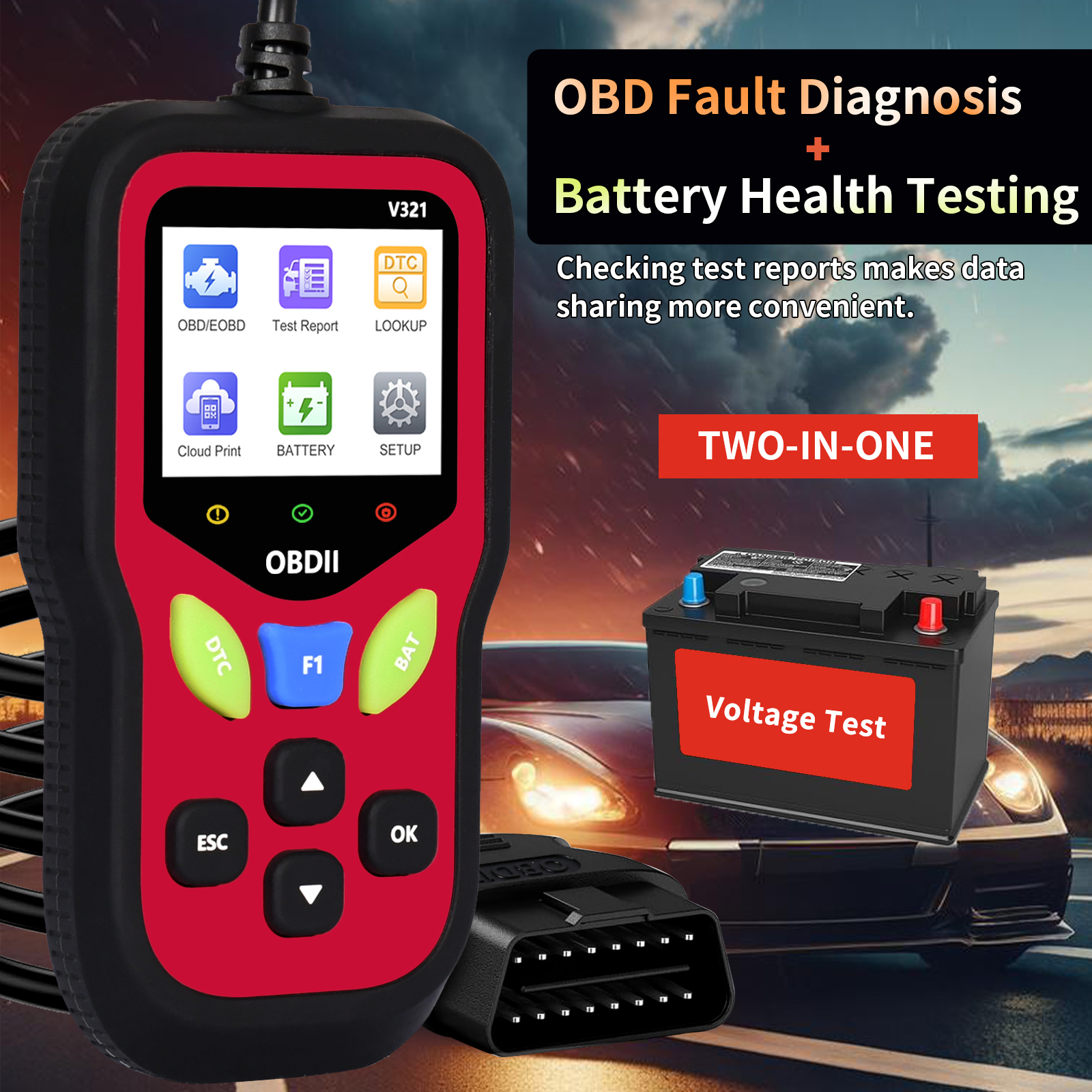 V321 Car Diagnostic Tool, Auto Code Reader, Quick Clear Engine Fault ...
