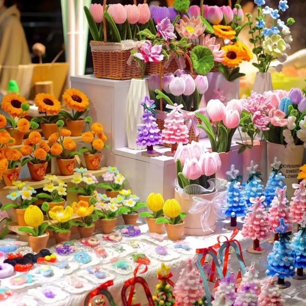 100Pcs Thicken 8MM Fuzzy Wire Set Plush Flower Kit DIY Artificial ...