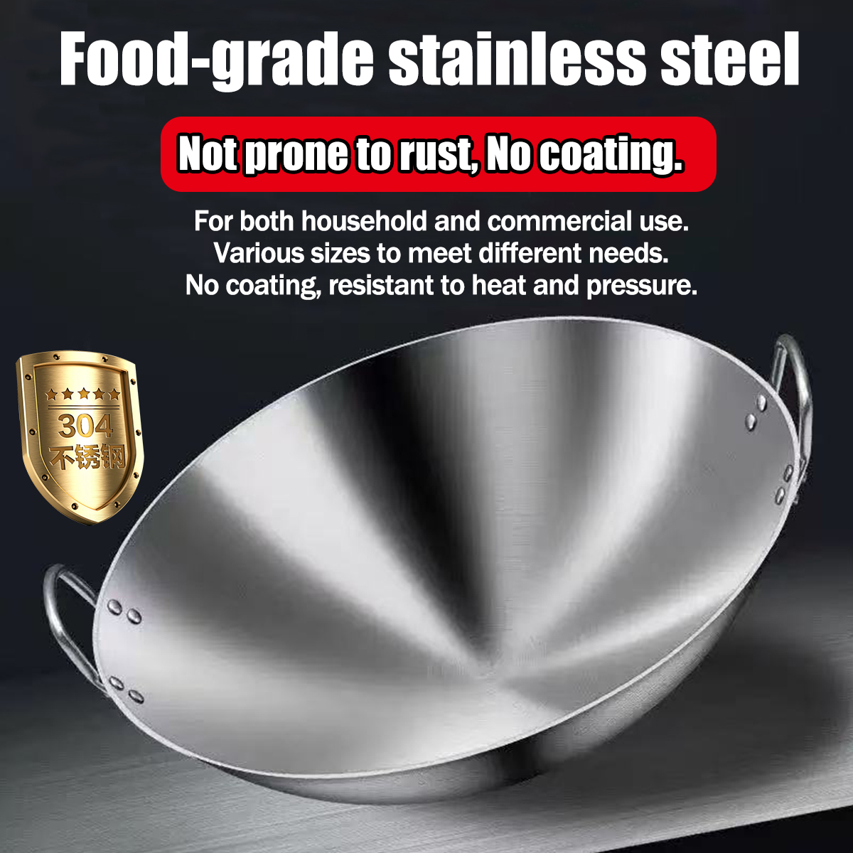 Stainless Steel Large Wok Raging Fire Stove Frying Pan Thick Wok Iron ...