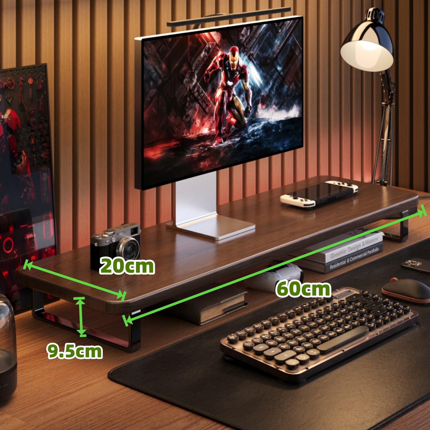 Wooden Computer Monitor Stand Desktop PC Rack Table Organizer Monitor ...