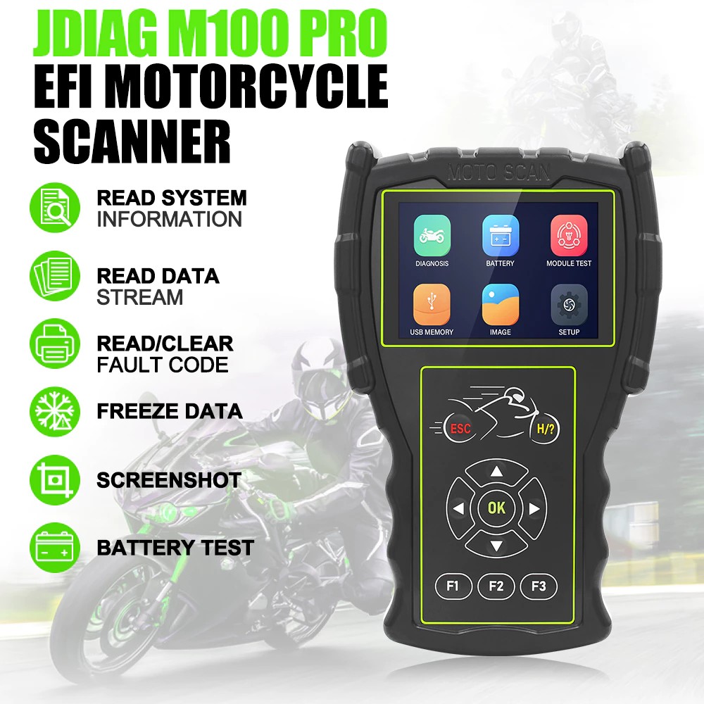 JDiag M100 Pro Moto Scanner D87 D88 CO idle Speed Adjustment ABS test ...