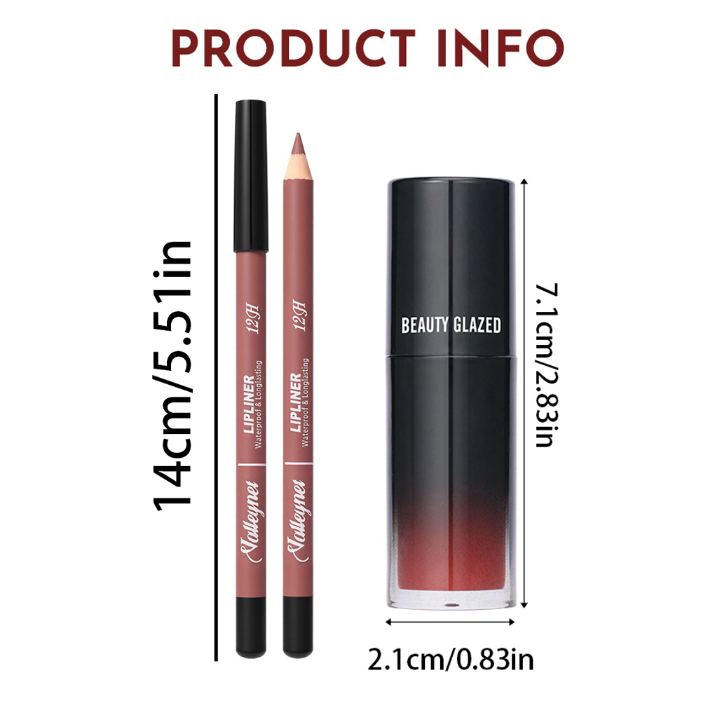 2Pcs/Set Velvet Texture Lip Makeup Set-Lip Liner-Lip Glaze-Waterproof ...