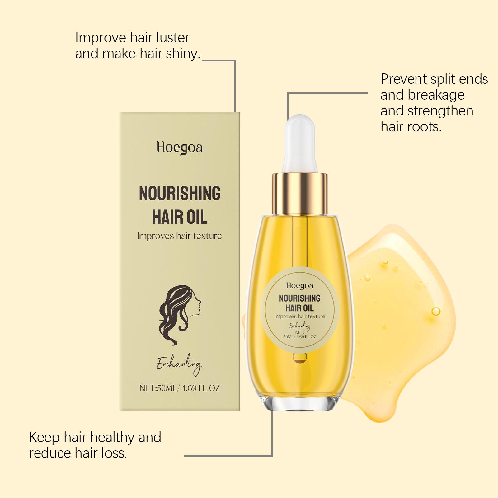 Hoegoa Nourishing Hair Oil Serum strengthens hair texture, nourishes ...