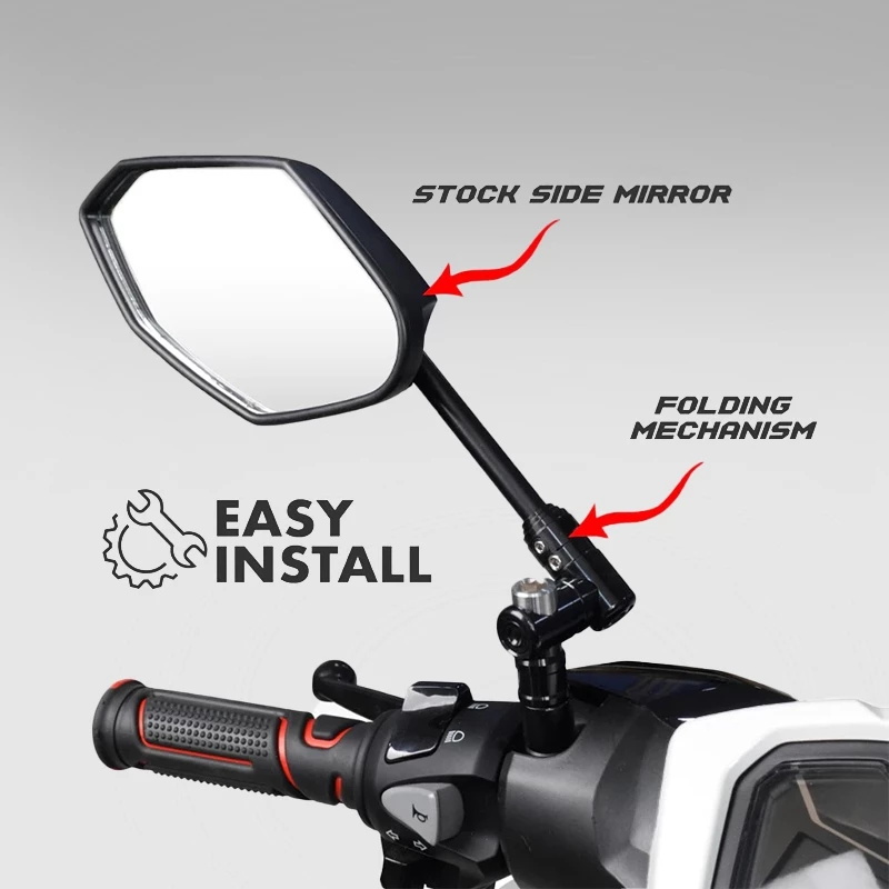1 PAIR SIDE MIRROR WITH FOLDING MECHANISM 360 DEGREE FOR MOTORCYCLE ...