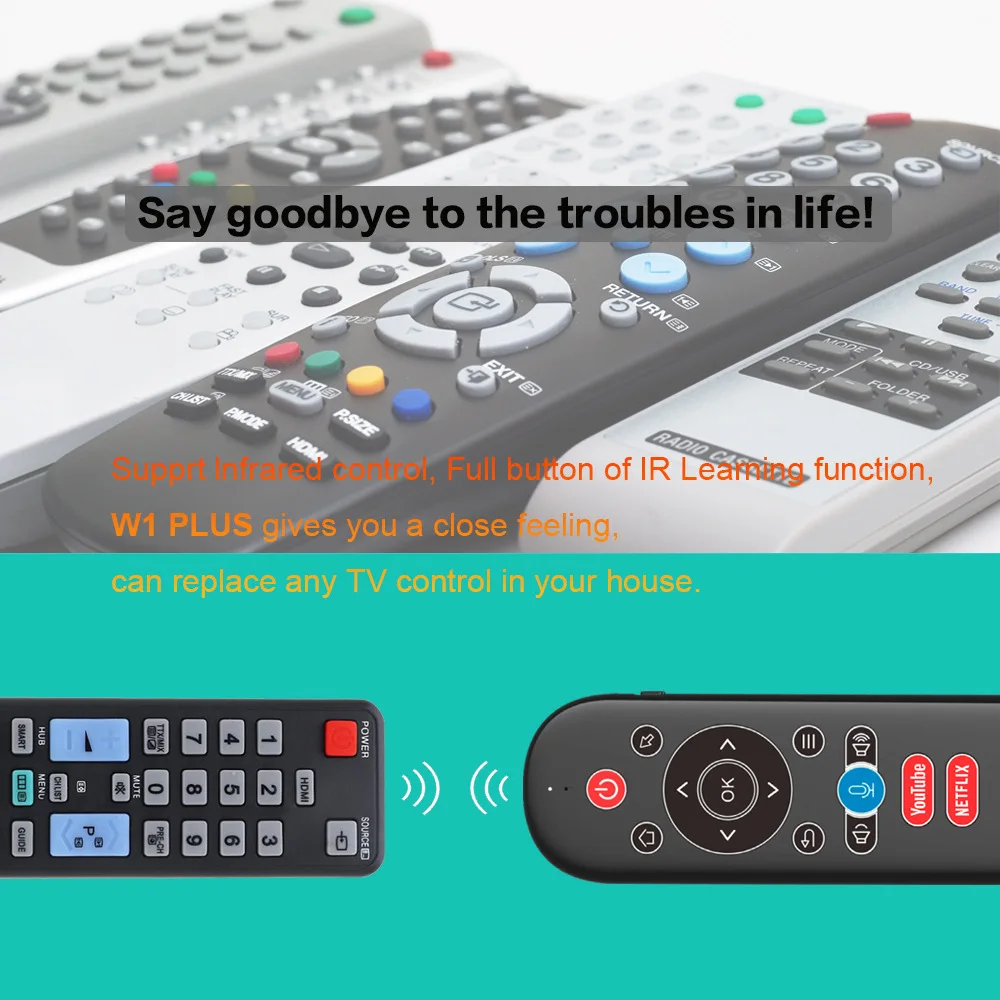 Wireless Air Mouse Voice Remote Control Gyroscope 2.4G BT Learning IR ...