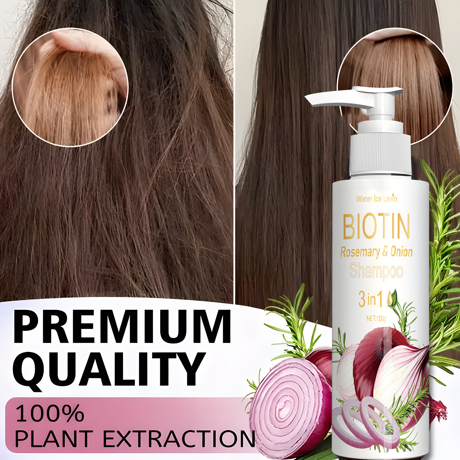 Biotin, Rosemary & Onion Shampoo 3 in 1 - Deep Clean and Nourish Hair ...