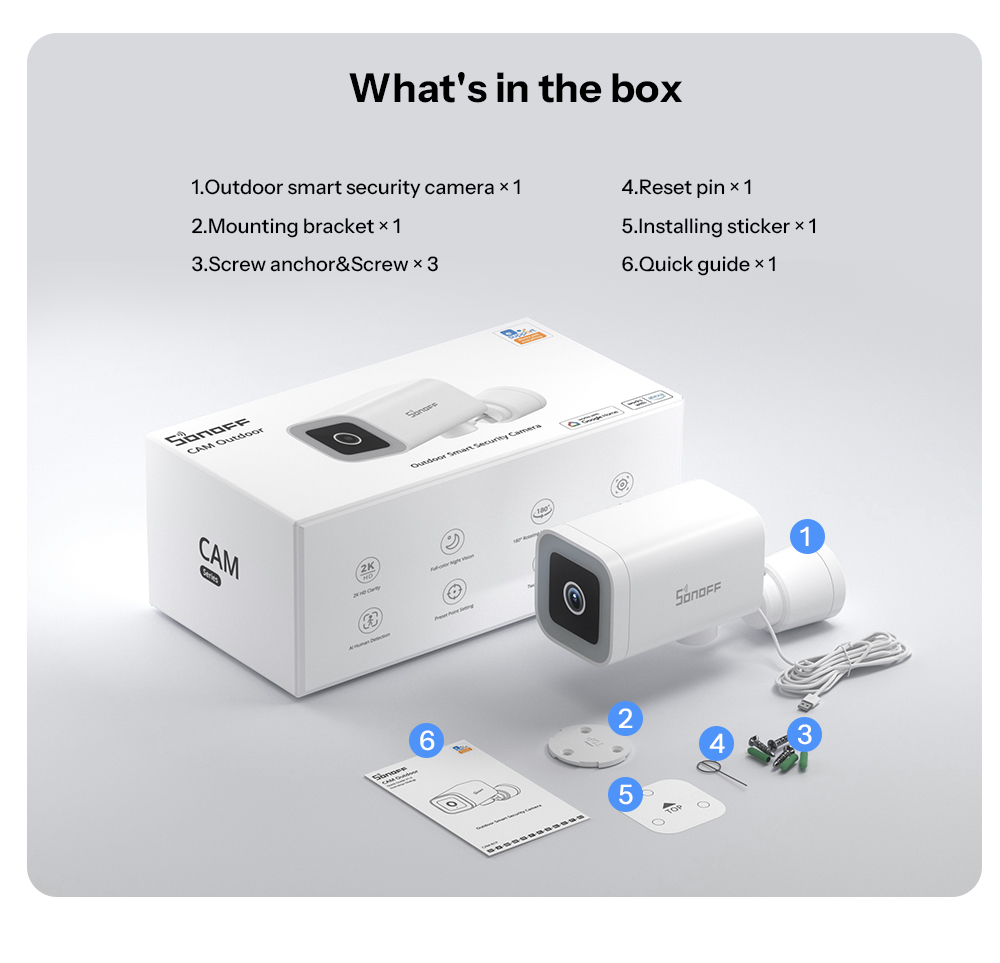 SONOFF CAM-B1P Outdoor Smart Security Camera AI Human Detection IP65 Weatherproof 2K HD ...