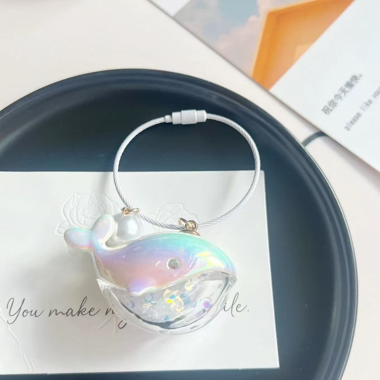 Whale Charm Keychain & Backpack Pendant - Aquarium-Themed Couple-Style ...