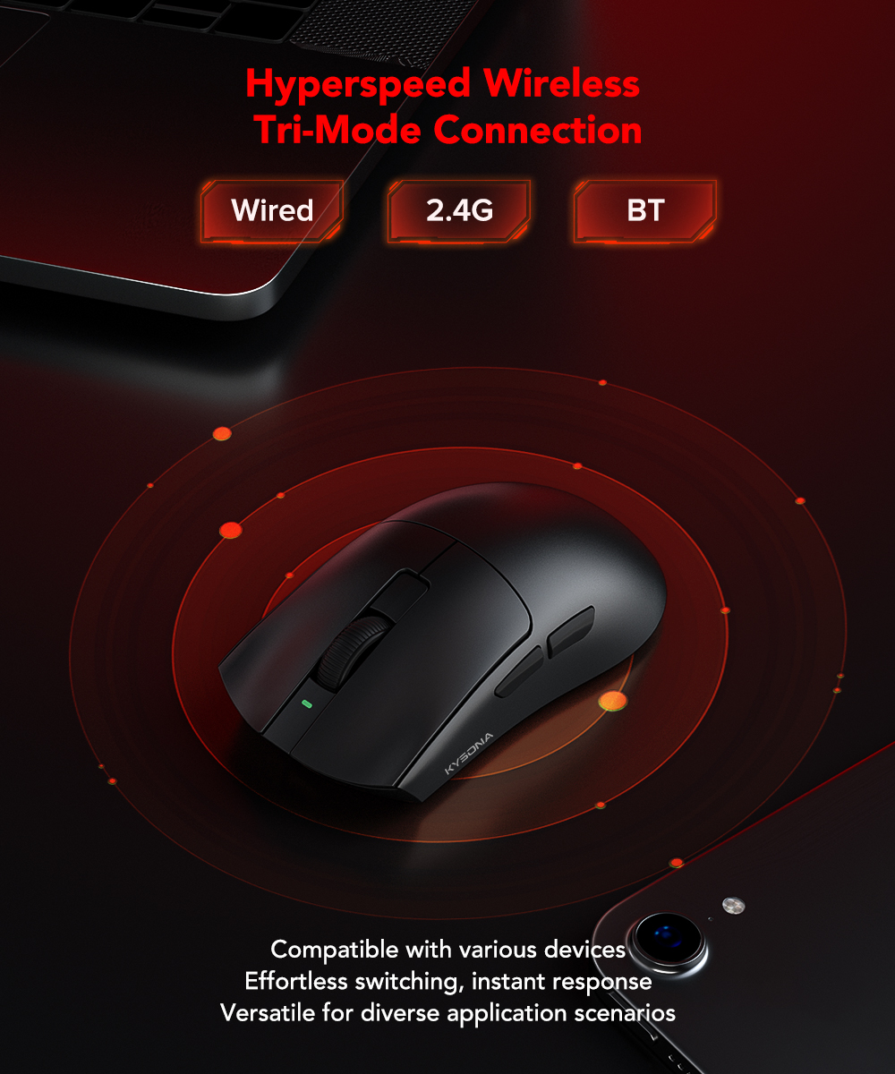 KYSONA Jupiter SE PAW3311 1000Hz Wireless Gaming Mouse 46g Super-light Weight Up to 24000 DPI ...