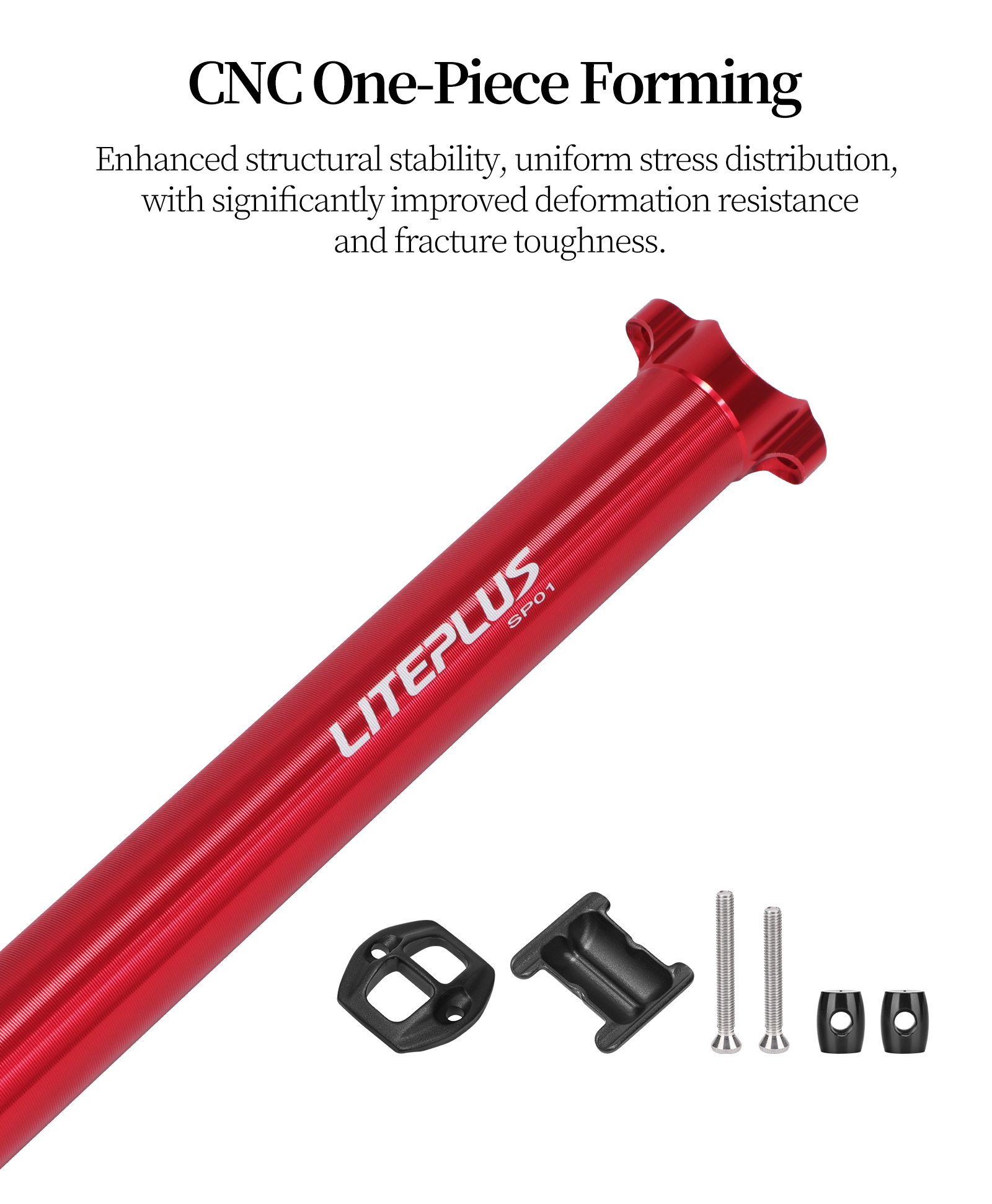 LITEPLUS 33.9*600mm Folding Bike Seatpost Lightweight Aluminum Alloy Integrated Seatpost ...