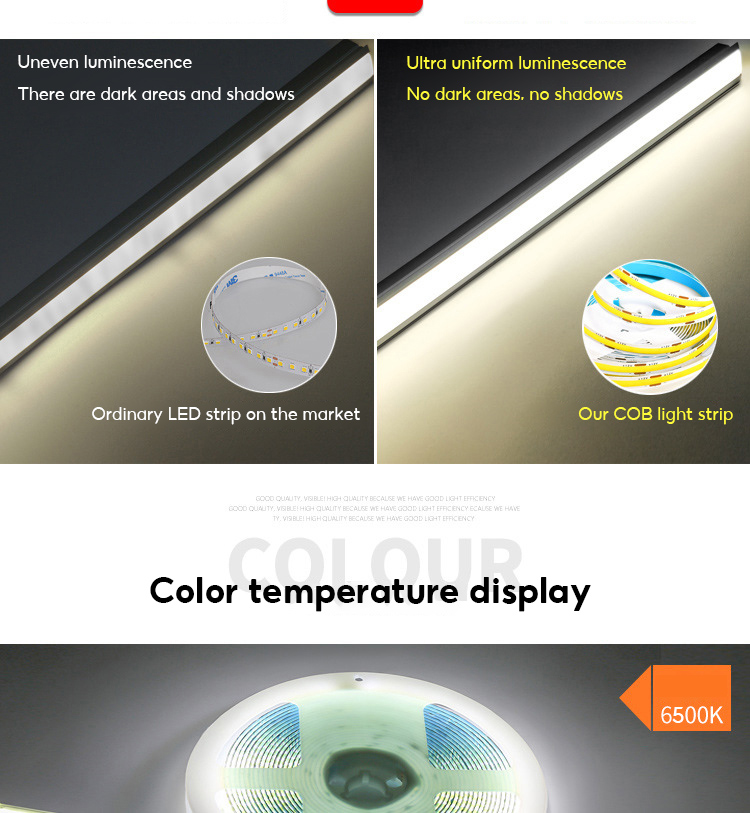 LED Strip Light COB 5M/10M flexible light strip Cutable lighting 12V ...